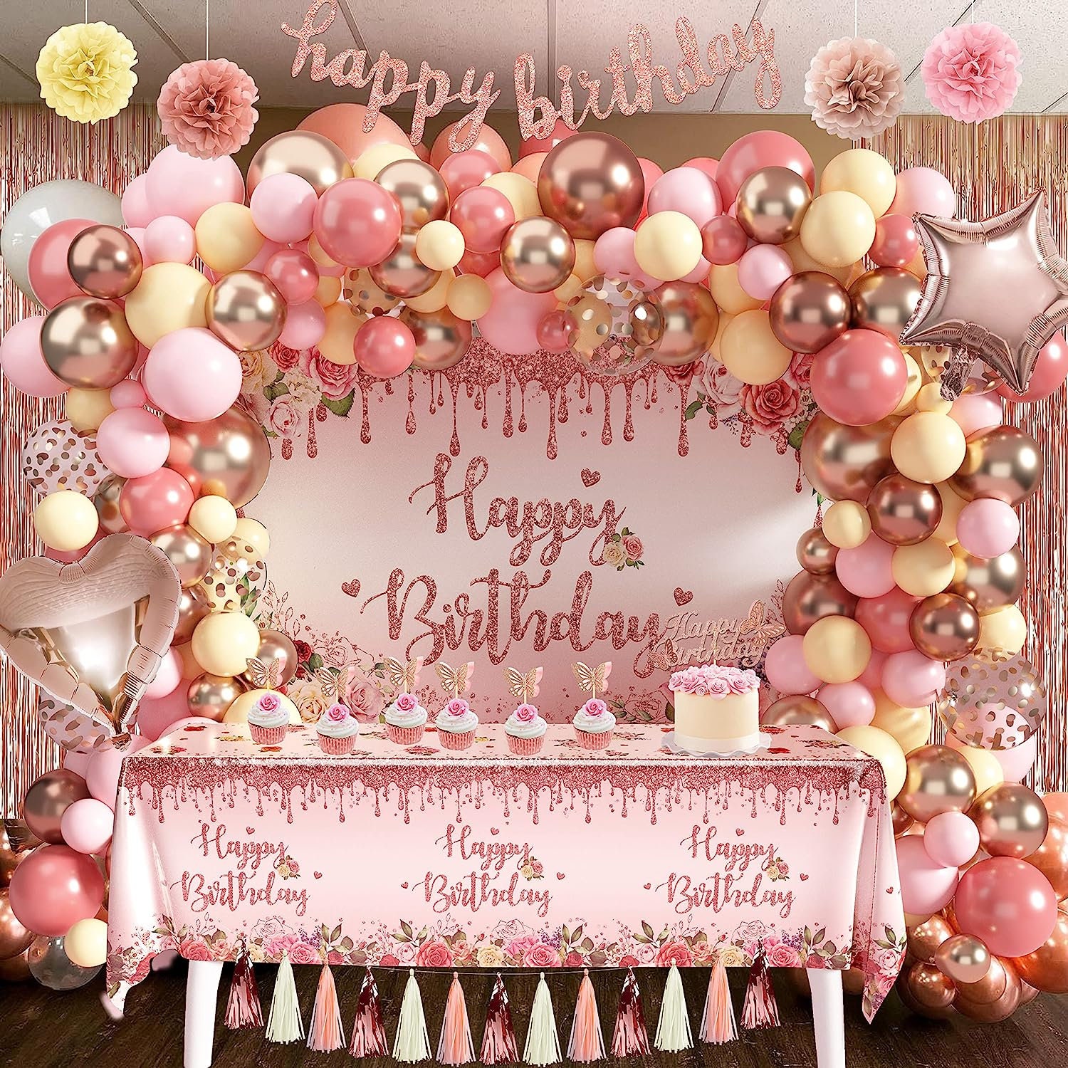 Rose Gold Birthday Party Decoration Pack Happy Birthday Pink Party ...