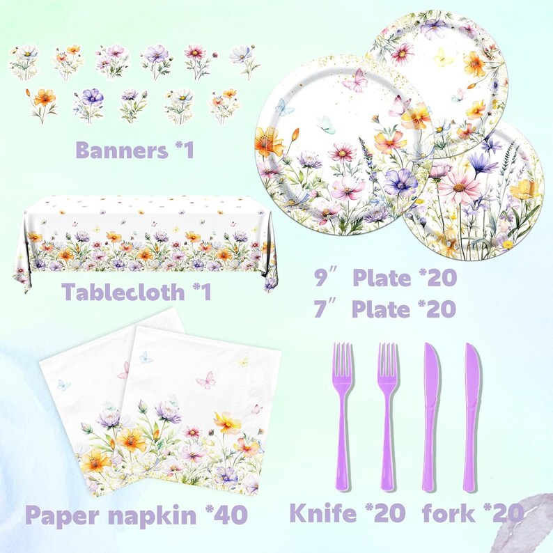 Floral Party Decorations-142pcs Spring Wildflower Disposable Tableware ...