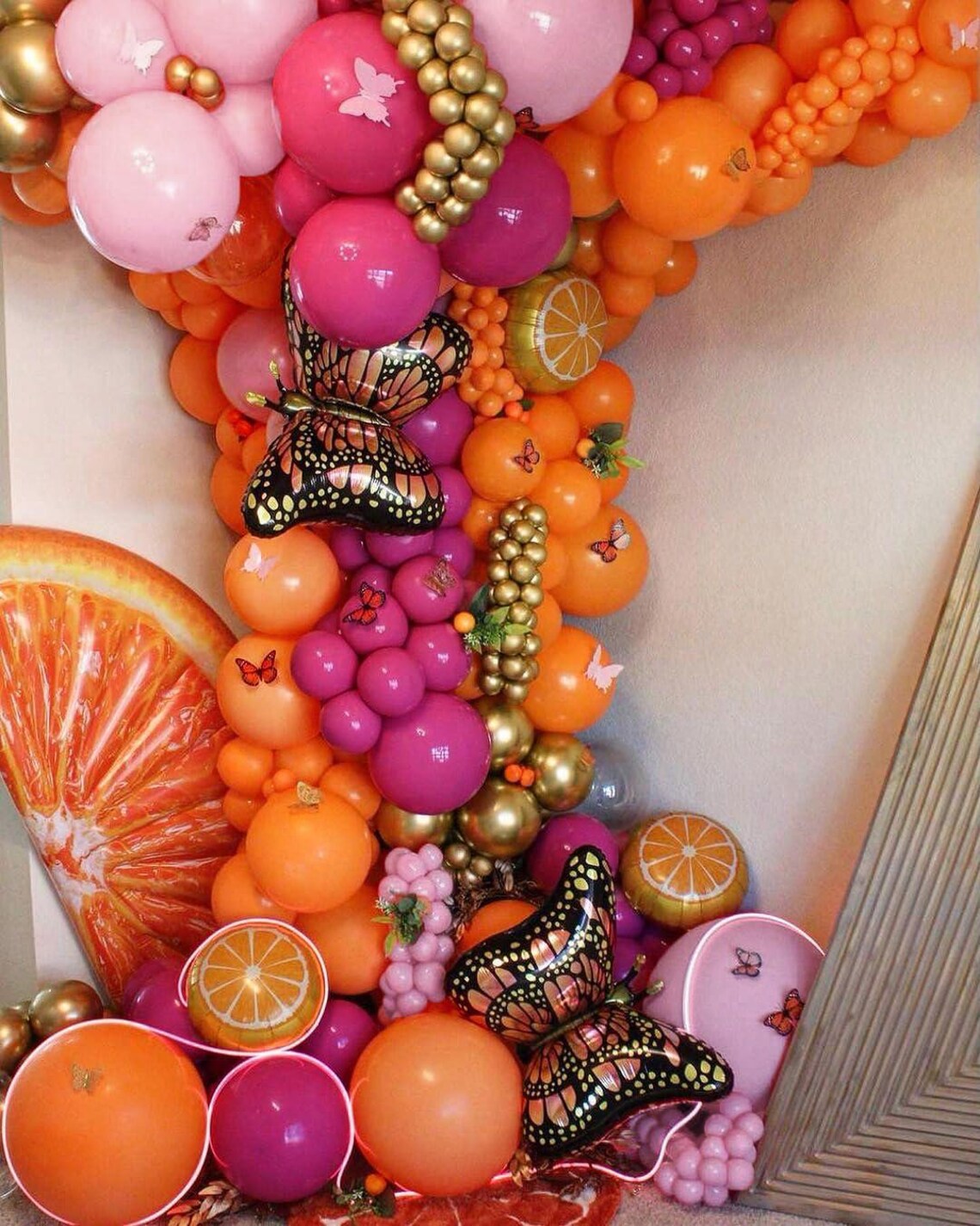 Hot Pink Orange Balloon Garland Matte Orange Pink Gold Metallic ...