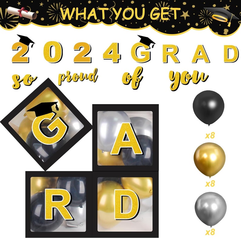 Graduation Party Decorations 2024 Graduation Balloon Boxes, 4pcs ...