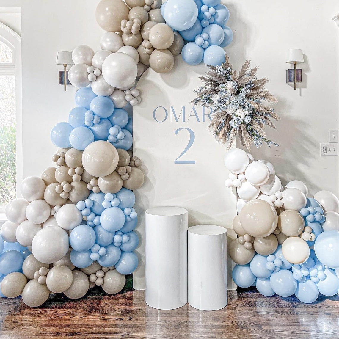 Dusty Blue White Sand Balloon Arch Garland Kit 141pcs Slate Fog Baby ...