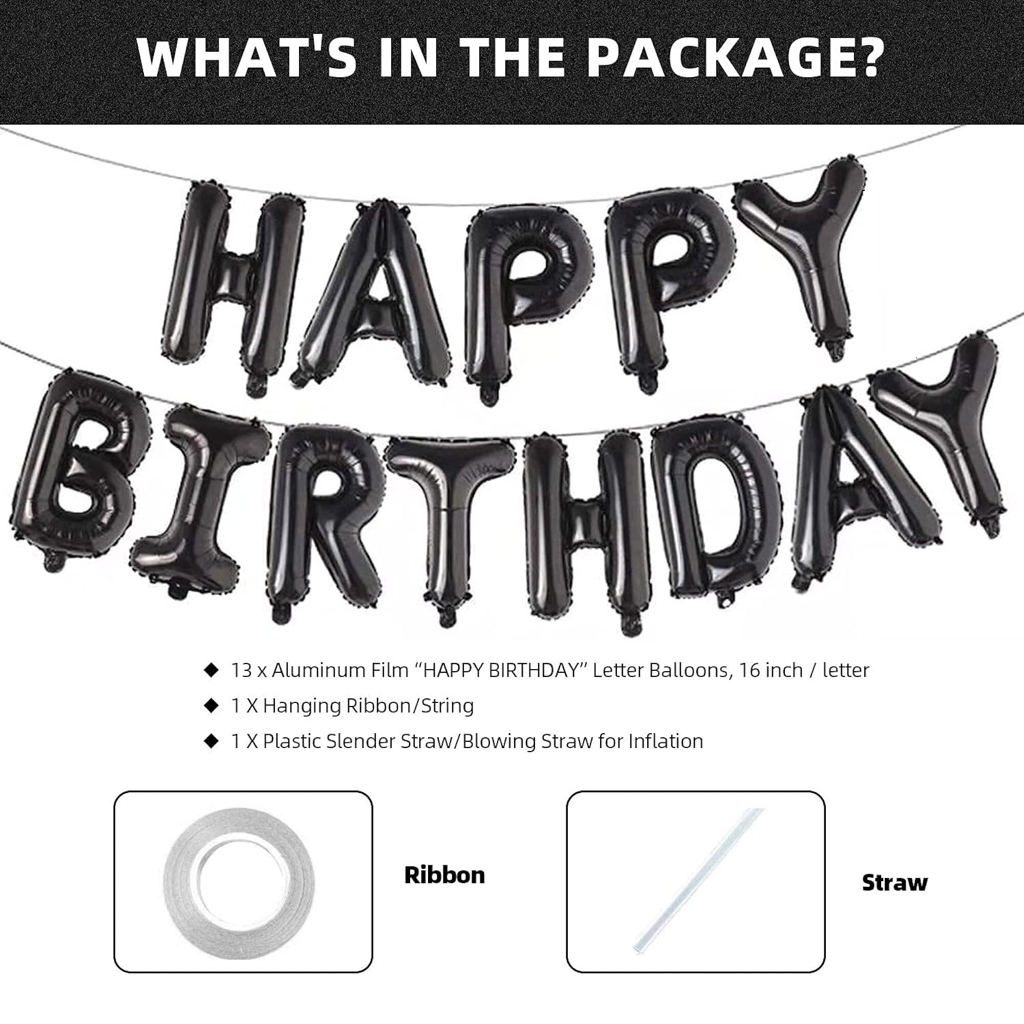 Happy Birthday Balloon Banner Letter Party Decorations, 16 Inch 3D ...