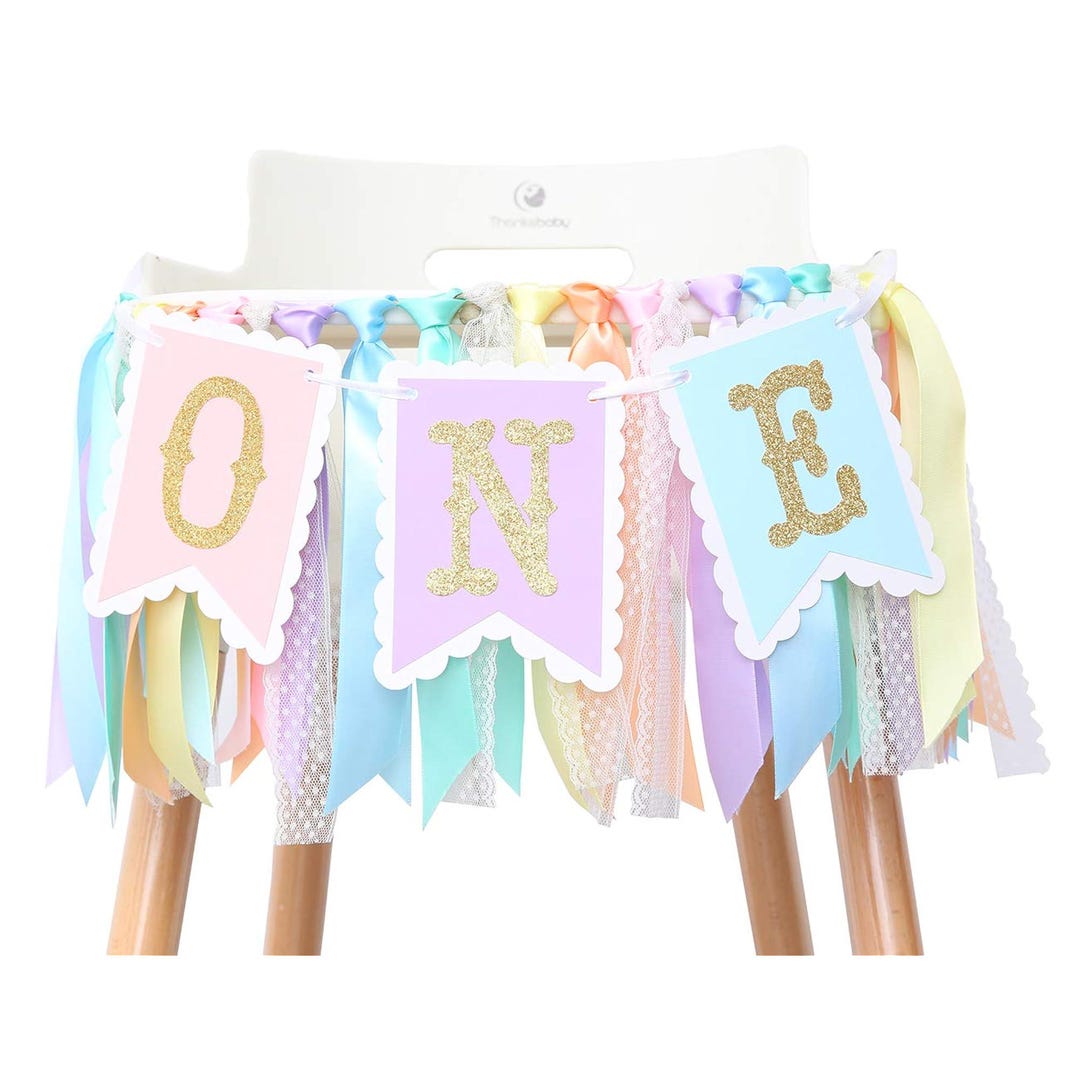 Rainbow High Chair Banner for 1st Birthday Baby Girl Rainbow Smash Cake ...