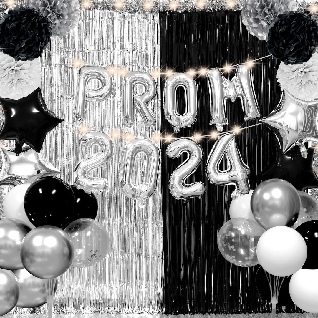 Black and Silver Prom Decorations 2024, Prom Backdrop 2024 Party ...