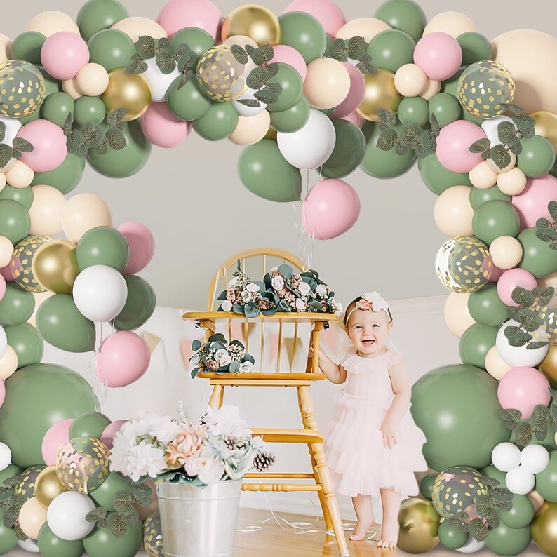 Sage Green Balloon Garland Arch Kit, Olive Sage Green Balloons Birthday Baby Shower Decorations ...
