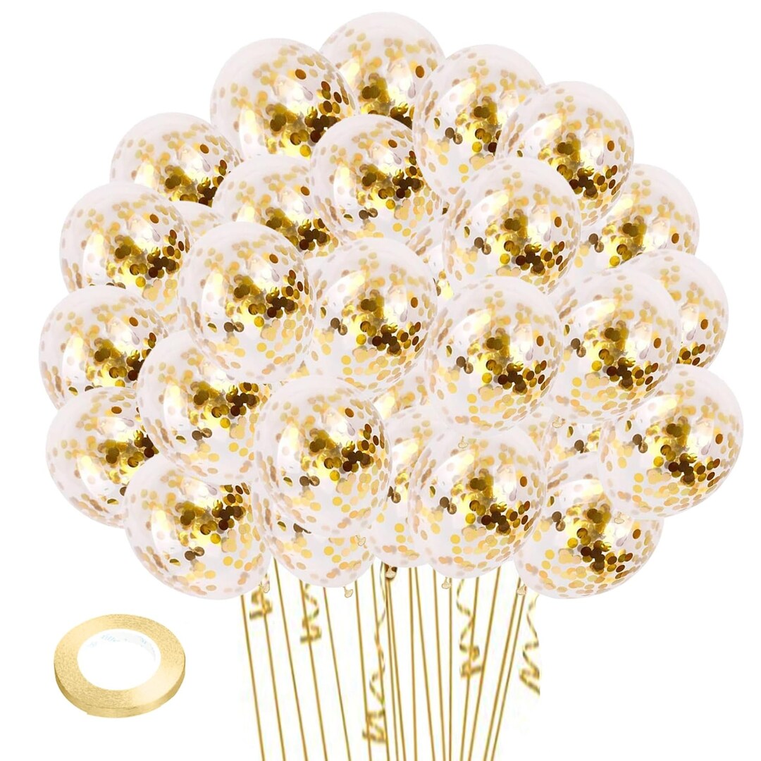 Gold Confetti Balloons, 50 Pcs 12 Inch, Glitter Gold Confetti Party ...