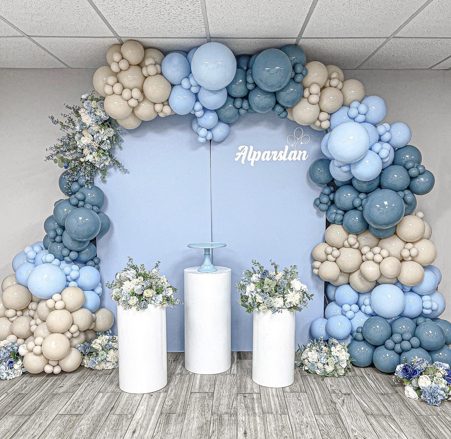 Dusty Blue White Sand Balloon Arch Garland Kit 141pcs Slate Fog Baby Blue Sand White Beige ...