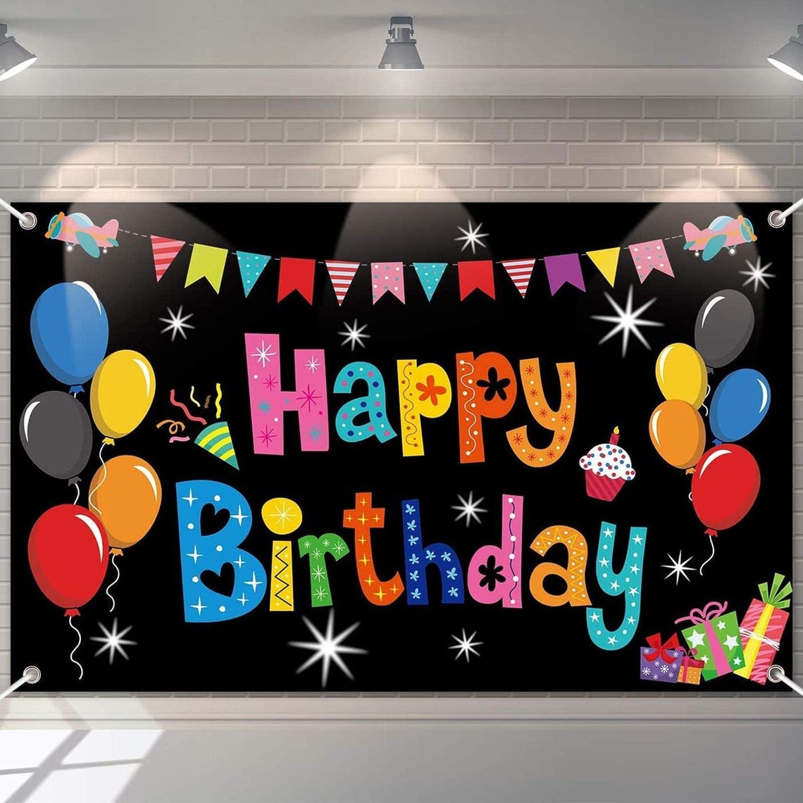 Colorful Happy Birthday Banner Party Decorations Rainbow Birthday ...