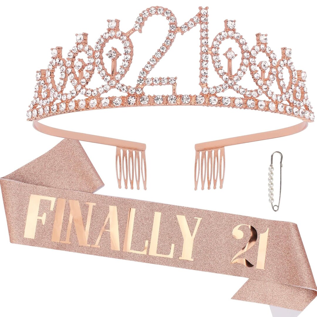 Rose Gold Finally 21 Birthday Sash and Crown for Women 21st Birthday ...