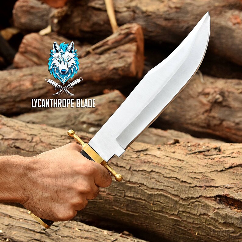 Handmade D2 Steel Bowie Knife | Buffalo Horn Handle, Leather Sheath - Etsy