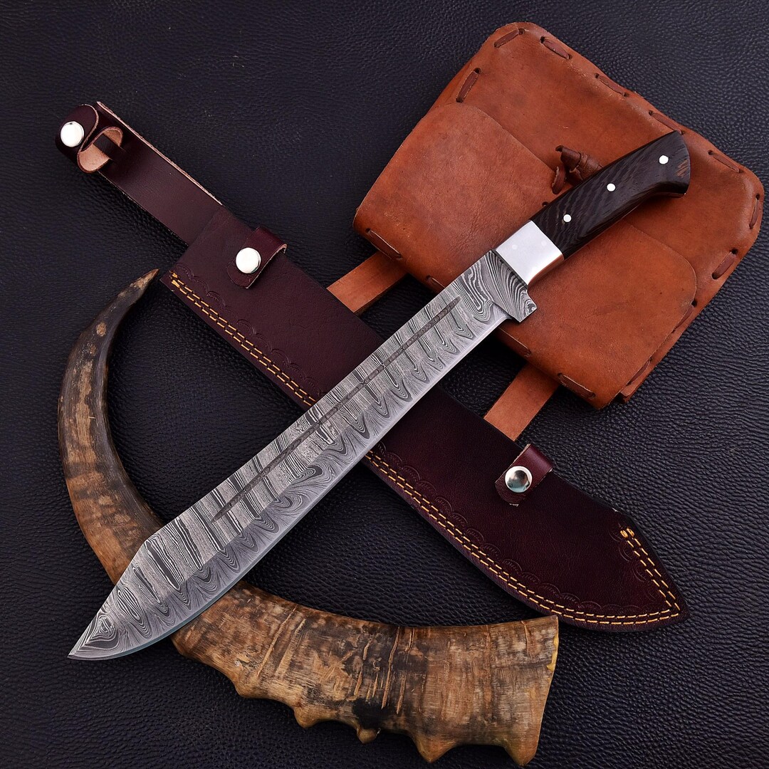 Handmade Damascus Machete | Full Tang Damascus Machete | Hunting ...
