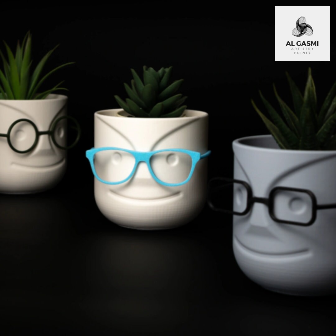 Face Planter Pot With Eye Glasses, Cute Indoor Plant Pot, 3D Printed ...