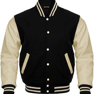 Handmade Varsity Jacket Cream Leather Black Wool - Etsy