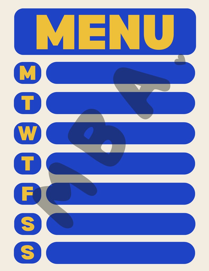 Printable Weekly Menu - Etsy