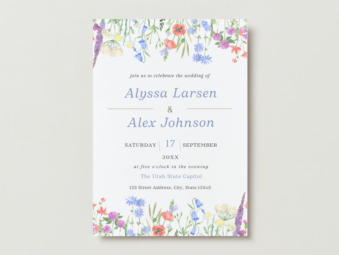 Wildflower Wedding Invitation Template - Etsy
