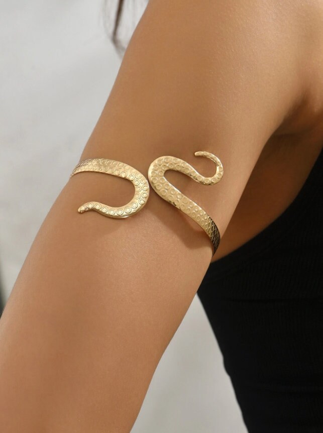 Minimalist Arm Cuff, Gold Arm Band, Snake Design Arm Cuff, Gold Upper ...