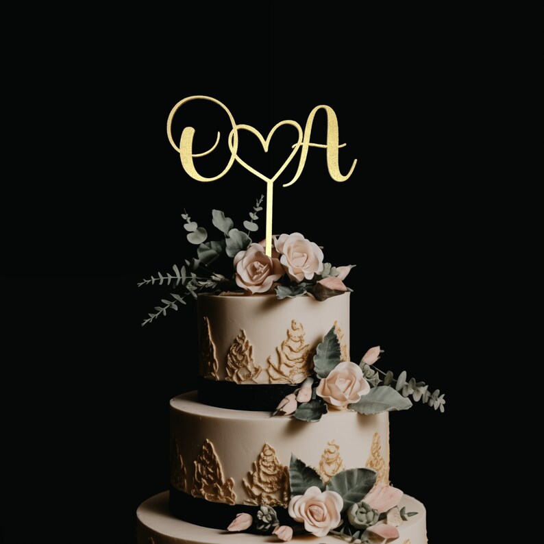 Handmade Rustic Wood Wedding Cake Topper With Personalized Initials ...