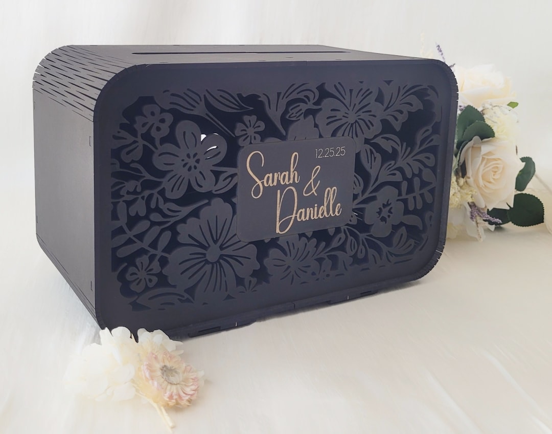 Personalized Wooden Wedding Card Box With Names & Date - Custom Rustic ...