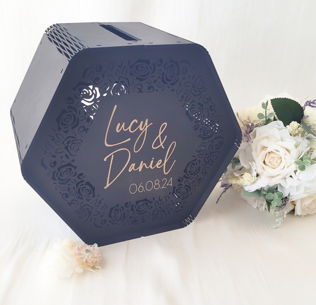 Personalized Wooden Wedding Card Box With Names & Date - Custom Rustic ...