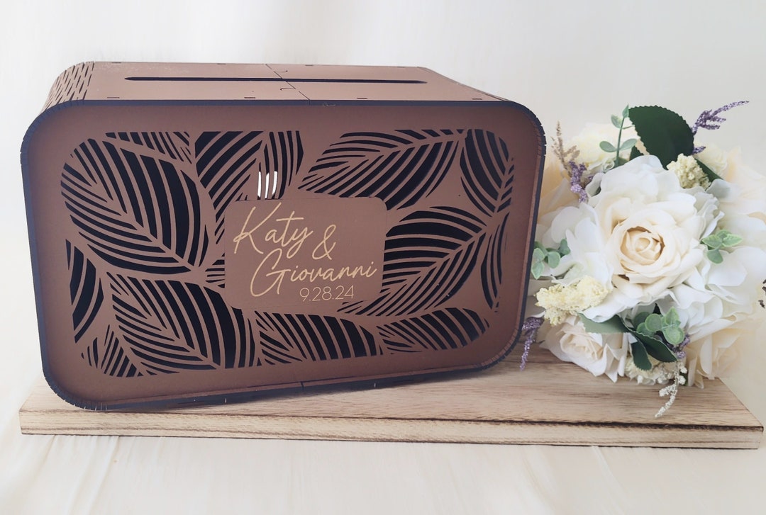 Personalized Wooden Wedding Card Box With Names & Date - Custom Rustic ...