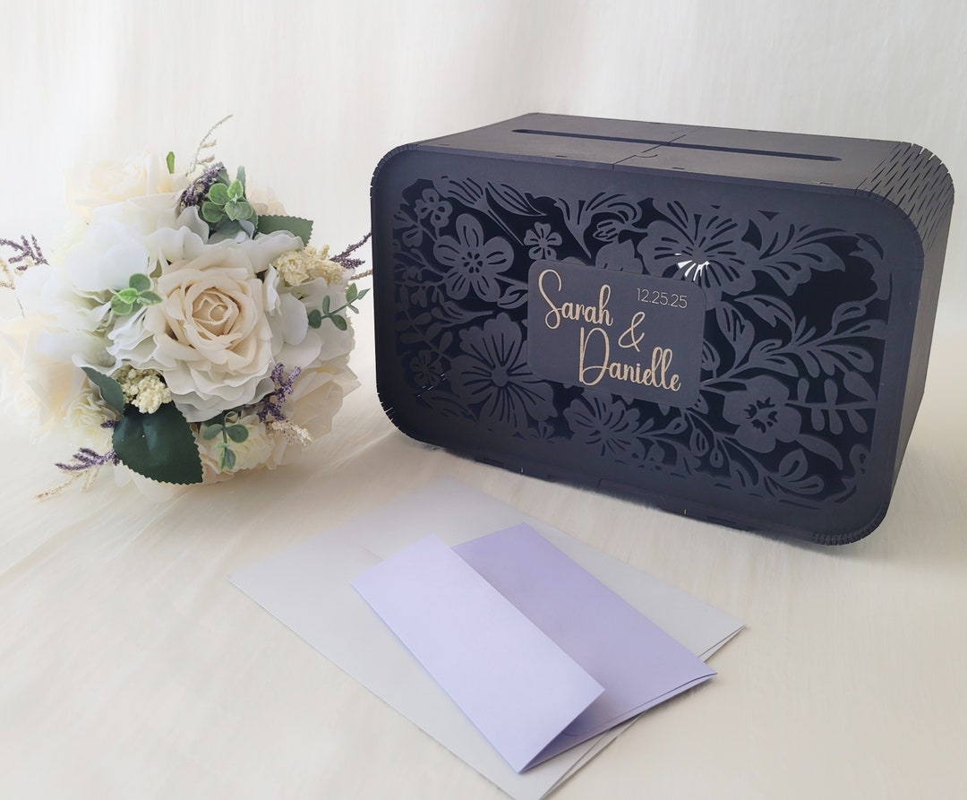 Personalized Wooden Wedding Card Box With Names & Date - Custom Rustic ...