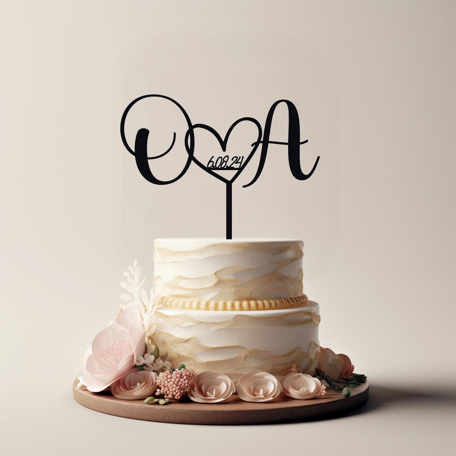 Handmade Rustic Wood Wedding Cake Topper With Personalized Initials ...