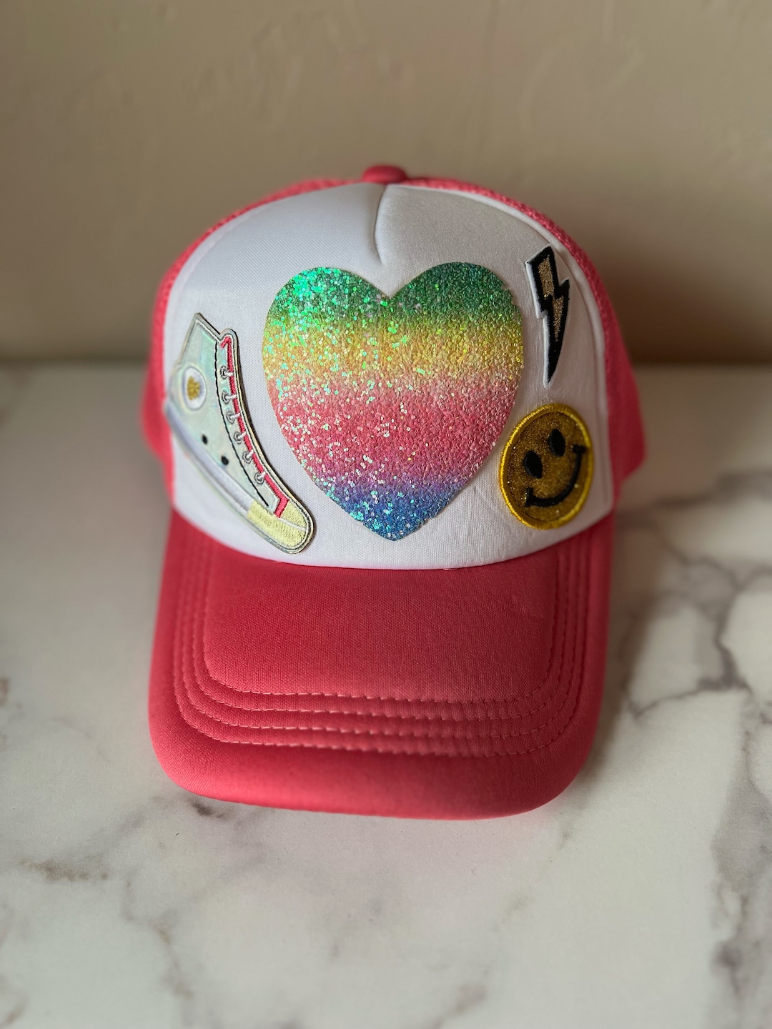 Pink Heart Patch Trucker Hat - Etsy