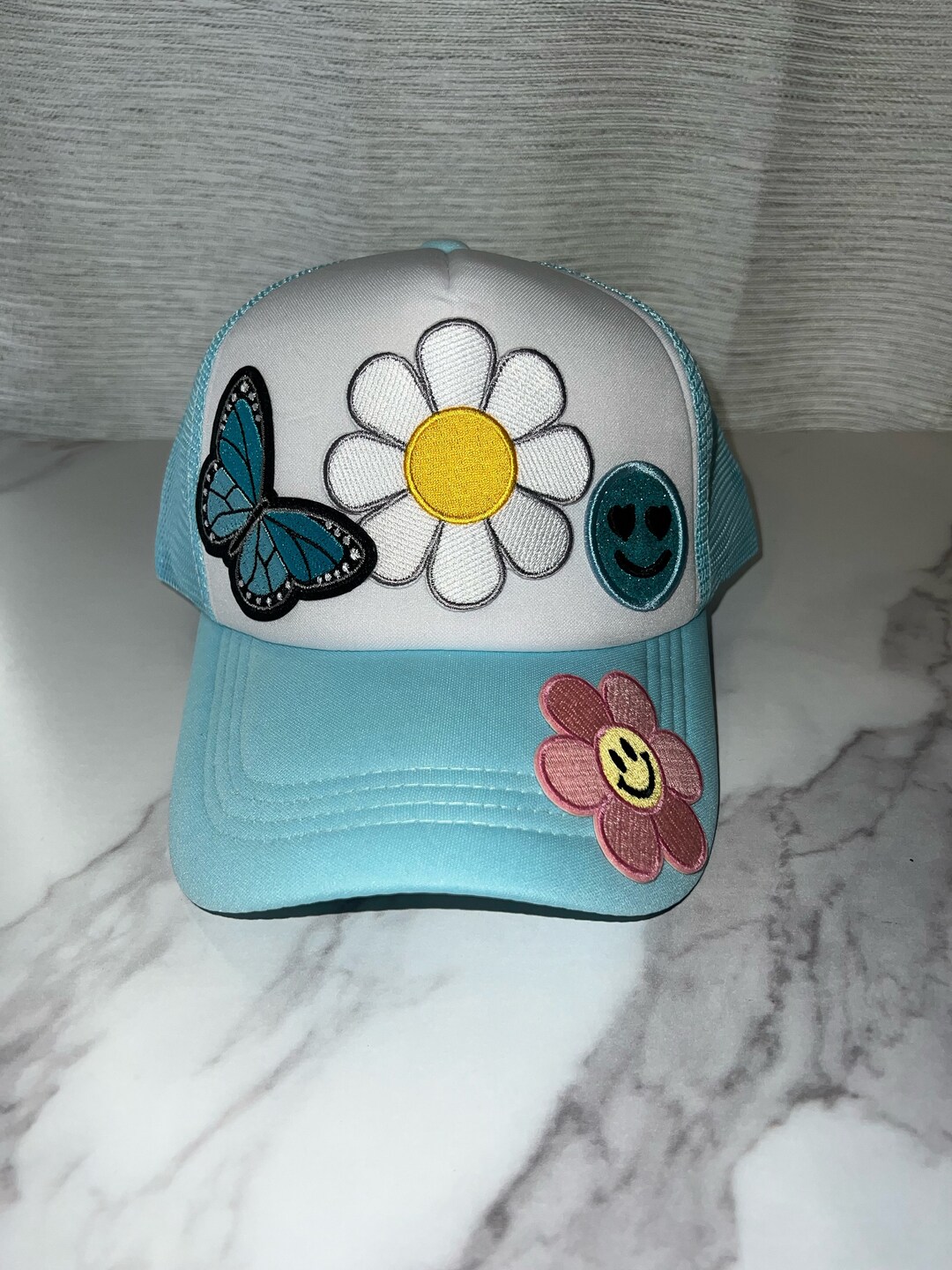 Flower Baby Blue Trucker Hat - Etsy