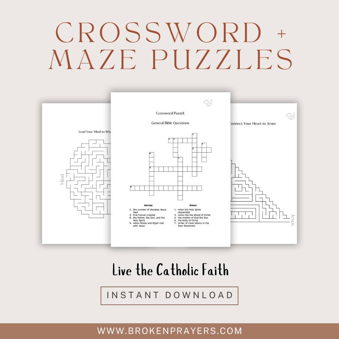 Catholic Crossword and Maze Puzzle Activity Worksheets Homeschooling ...