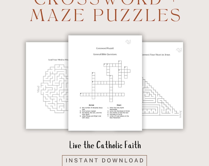 Catholic Crossword and Maze Puzzle Activity Worksheets Homeschooling ...