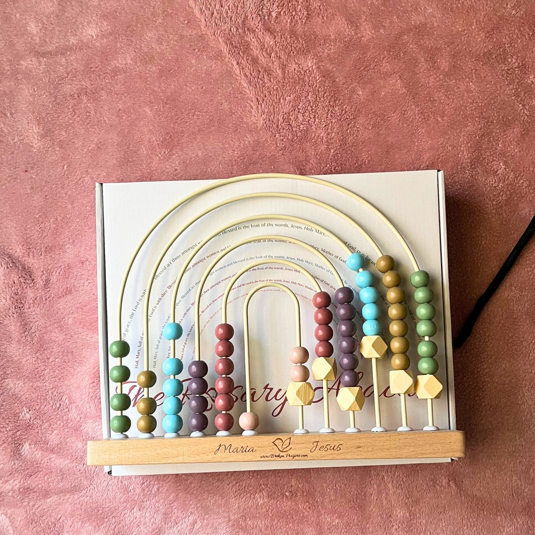 Catholic Rosary Baby Baptism Gift – Rainbow Rosary Abacus, Wooden ...