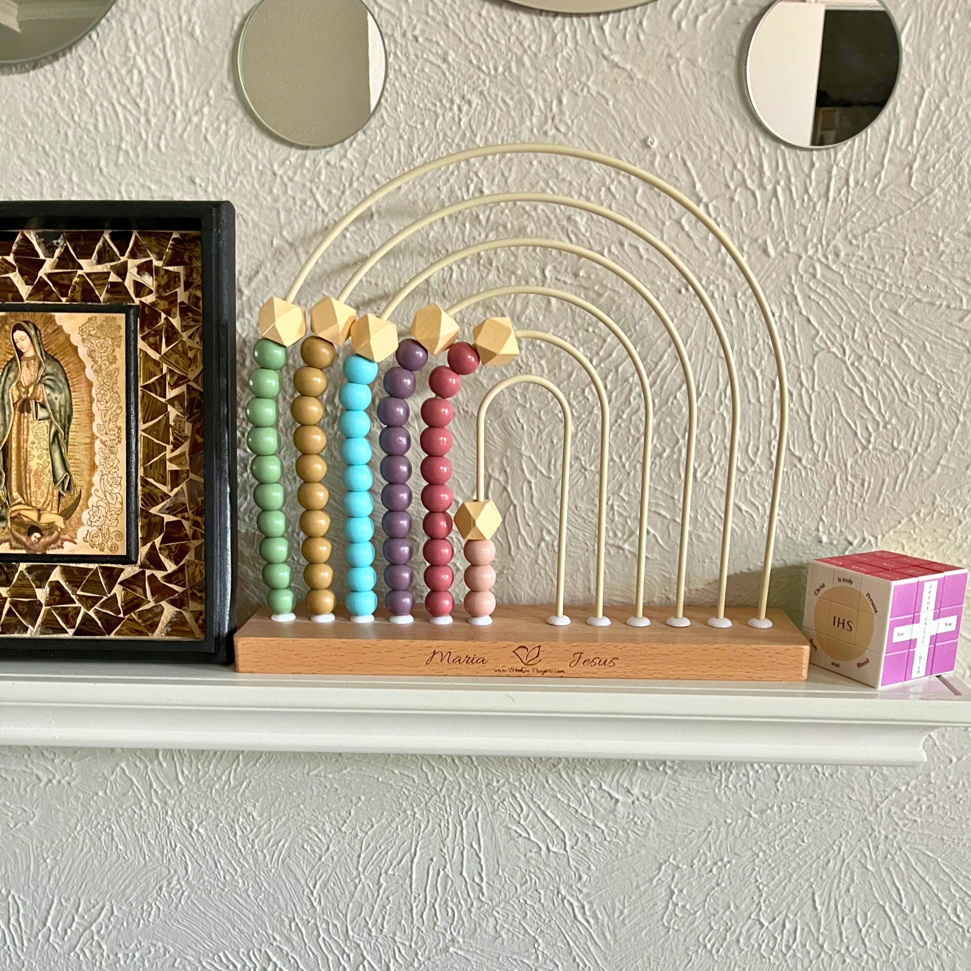 Catholic Rosary Baby Baptism Gift – Rainbow Rosary Abacus, Wooden ...