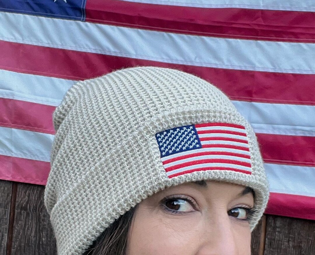 American Flag Waffle Knit Beanie US Flag Beanie Americana Knit Cap - Etsy
