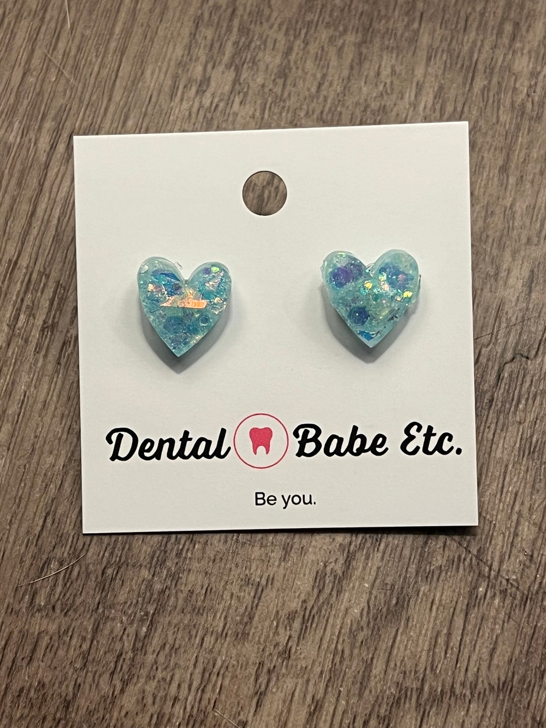 Tooth /blue Pearl Heart Shaped Resin Earrings - Etsy