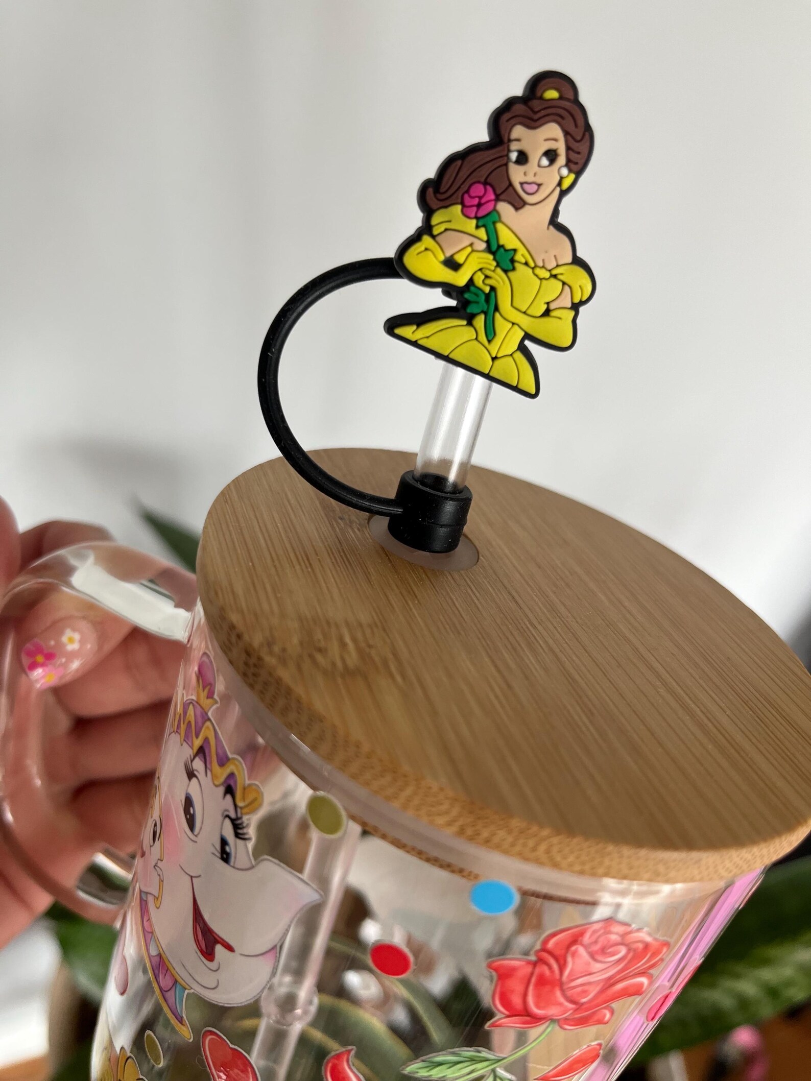 Belle Princess Glass Mug: 16oz With Lid & Straw - Etsy