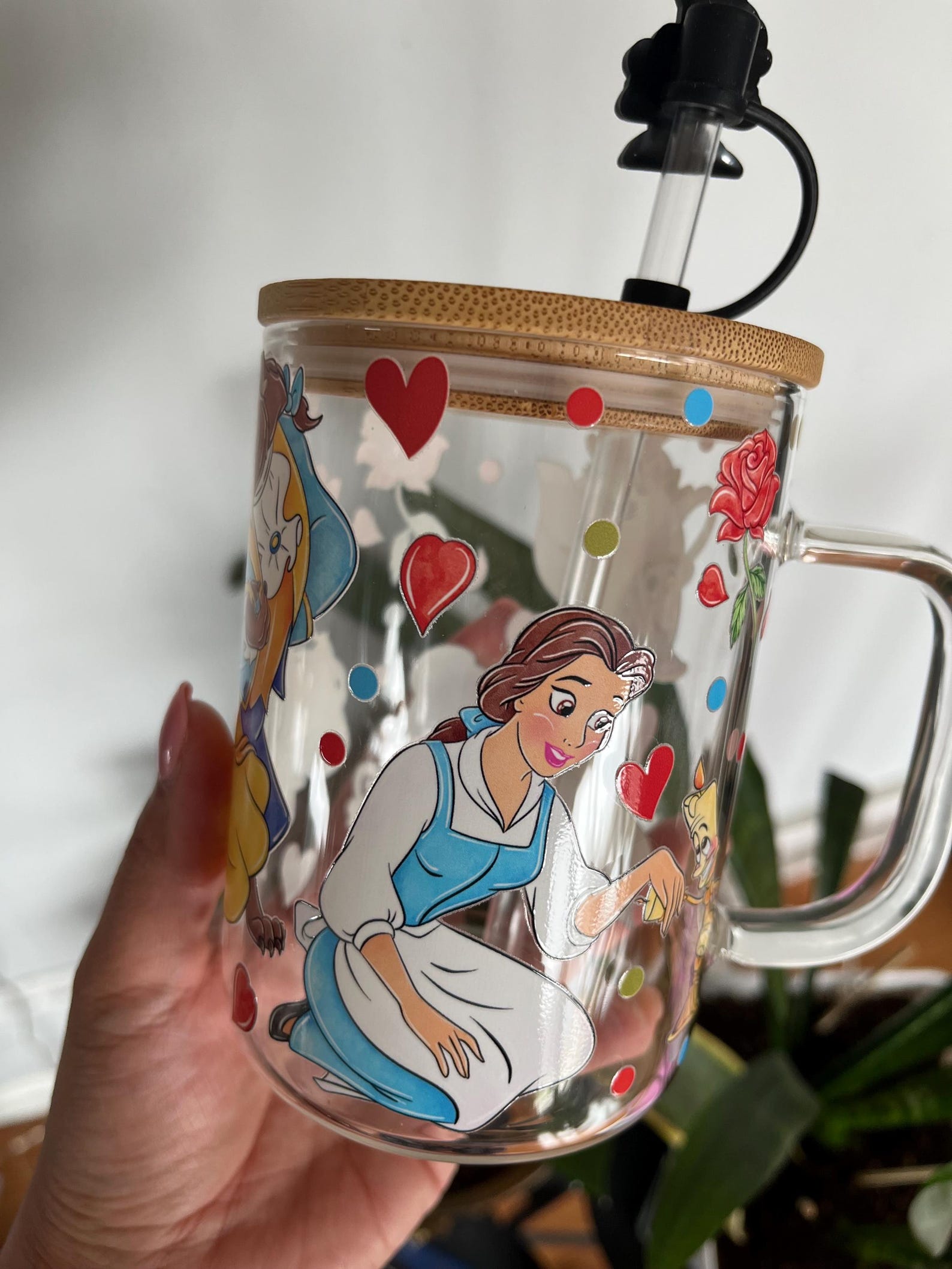 Belle Princess Glass Mug: 16oz With Lid & Straw - Etsy