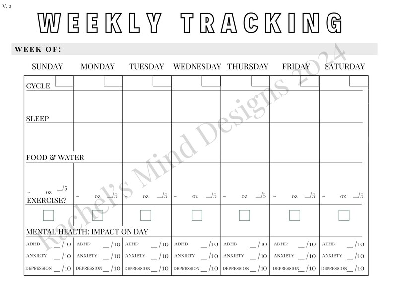 Wellness Tracker Worksheet - Etsy
