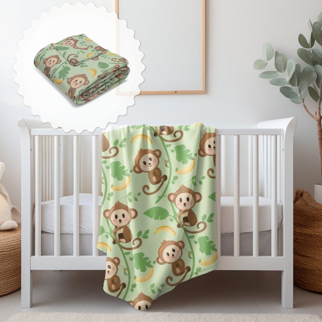 Cute Jungle Monkey Baby Blanket Pattern Ultra Soft Plush Nursing ...