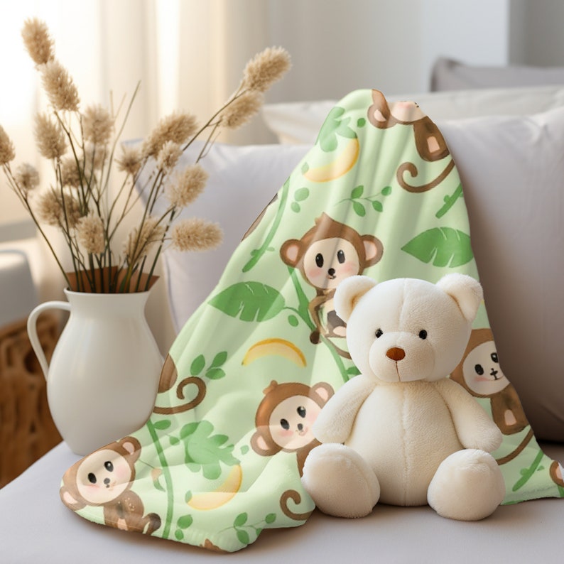 Cute Jungle Monkey Baby Blanket Pattern Ultra Soft Plush Nursing ...