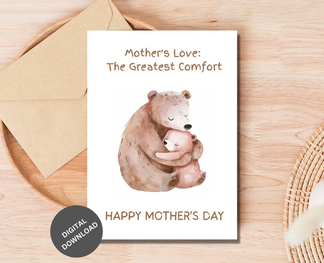 Mothers Day Cards Printable, Mama Bear, Cute Bears Mother's Day Digital ...