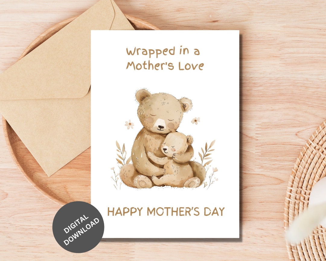 Mothers Day Cards Printable, Mama Bear, Cute Bears Mother's Day Digital ...