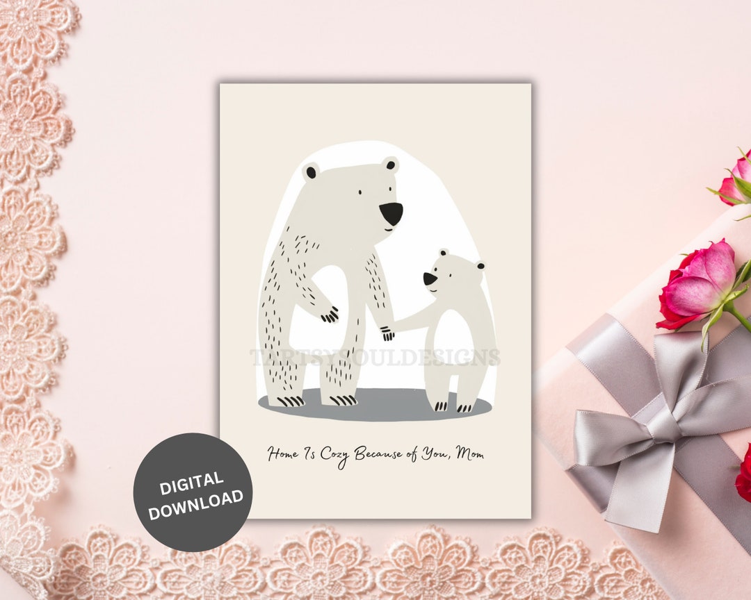 Mothers Day Card Printable, Mama Bear, Cute Bears Mother's Day Digital ...