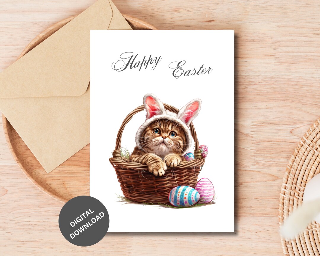 Funny Bunny Ears Tabby Cat Easter Cards, Cards for Cats Lover, Easter ...