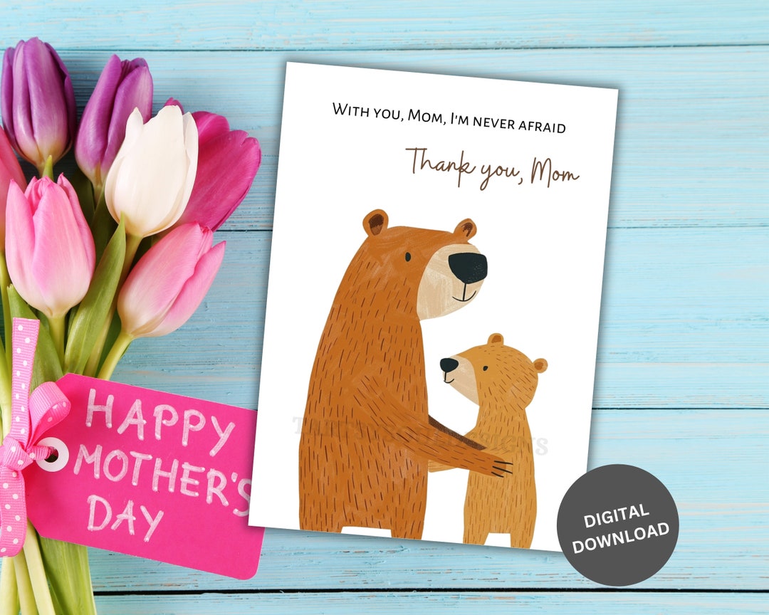 Mothers Day Card Printable, Mama Bear, Cute Bears Mother's Day Digital ...