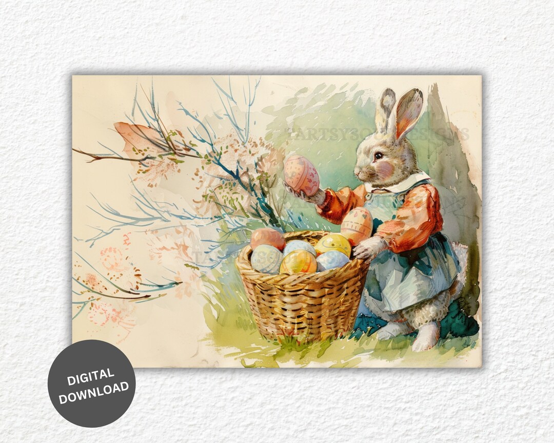 Happy Easter Printable Card, Easter Cottage Style Greeting Card, Easter ...