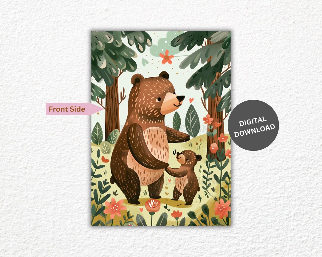 Mothers Day Card Printable, Mama Bear, Cute Bears Mother's Day Digital ...