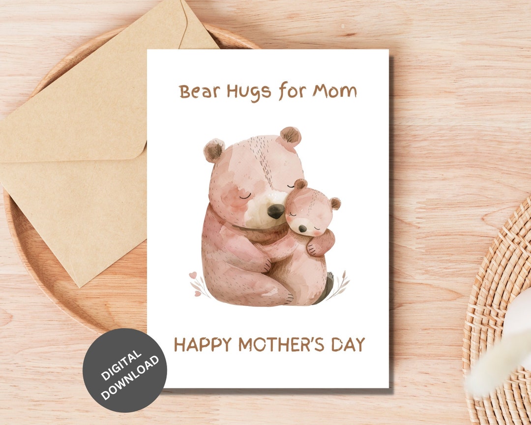 Mothers Day Cards Printable, Mama Bear, Cute Bears Mother's Day Digital ...
