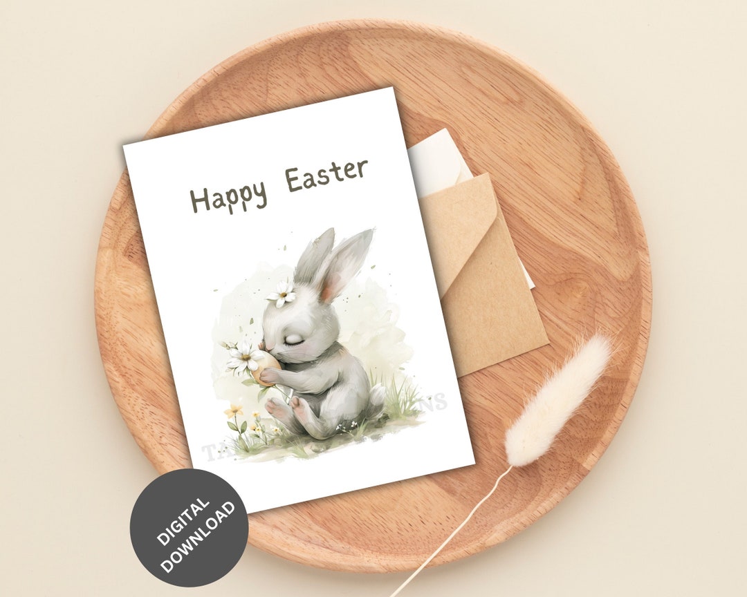 Happy Easter Printable Card, Easter Watercolor, Easter Greeting Card ...