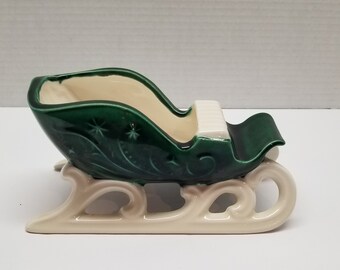 Vintage Ceramic Christmas Sled Sleigh Holiday Arranagement NAPCO 1950s ...