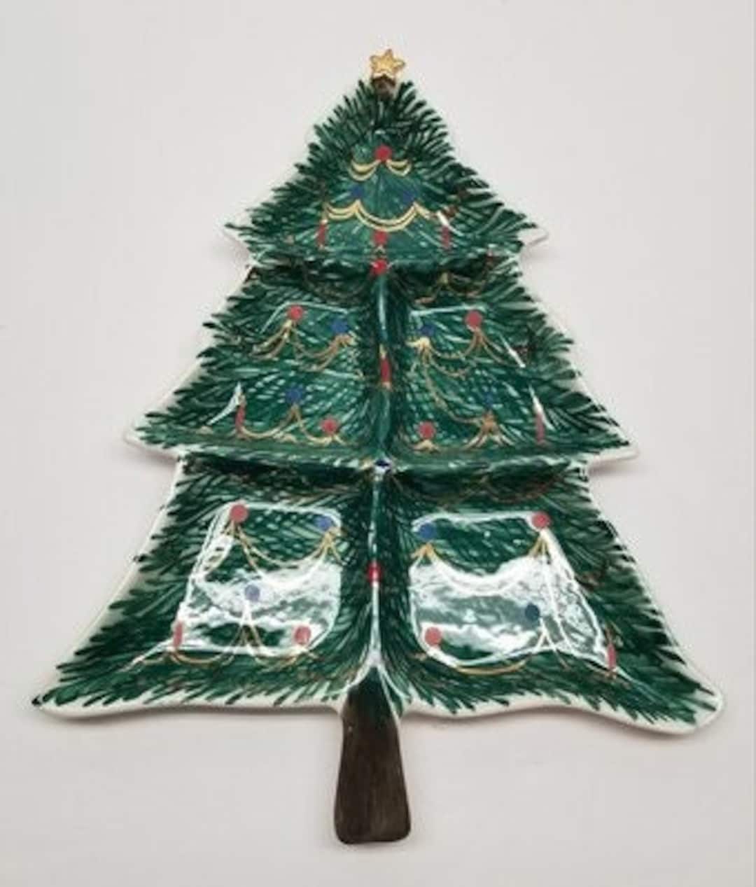 Vintage Hand Painted Christmas Tree Tray Snack Platter Made in Italy - Etsy